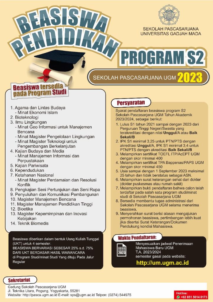 Beasiswa Pendidikan Program S-2 Sekolah Pascasarjana UGM 2023 – Program Studi Ilmu Lingkungan